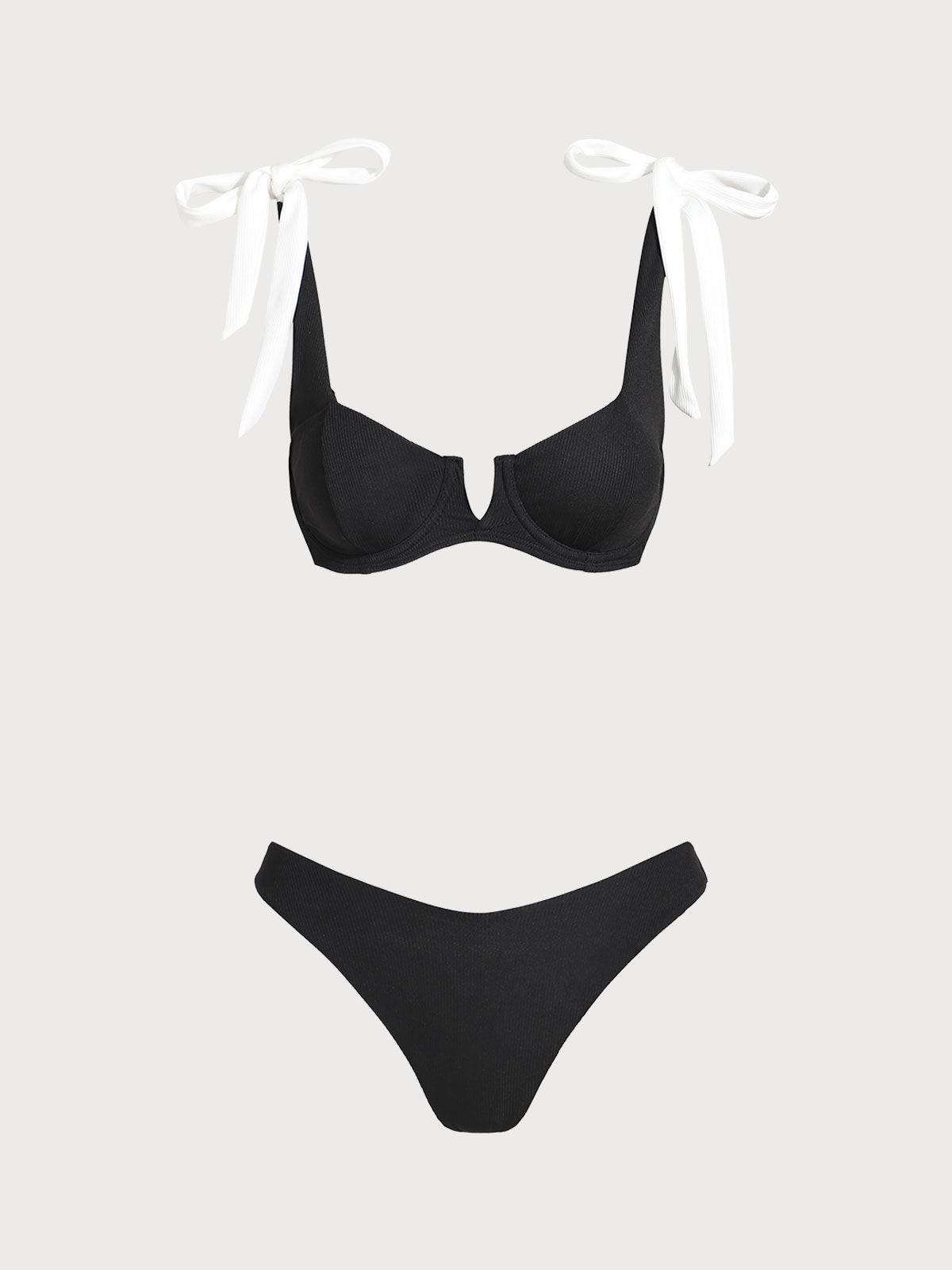 Women's Black Contrast Bowknot V-Notch Bikini Set & Reviews - Black - Bikinis | SAMIOLSWIM