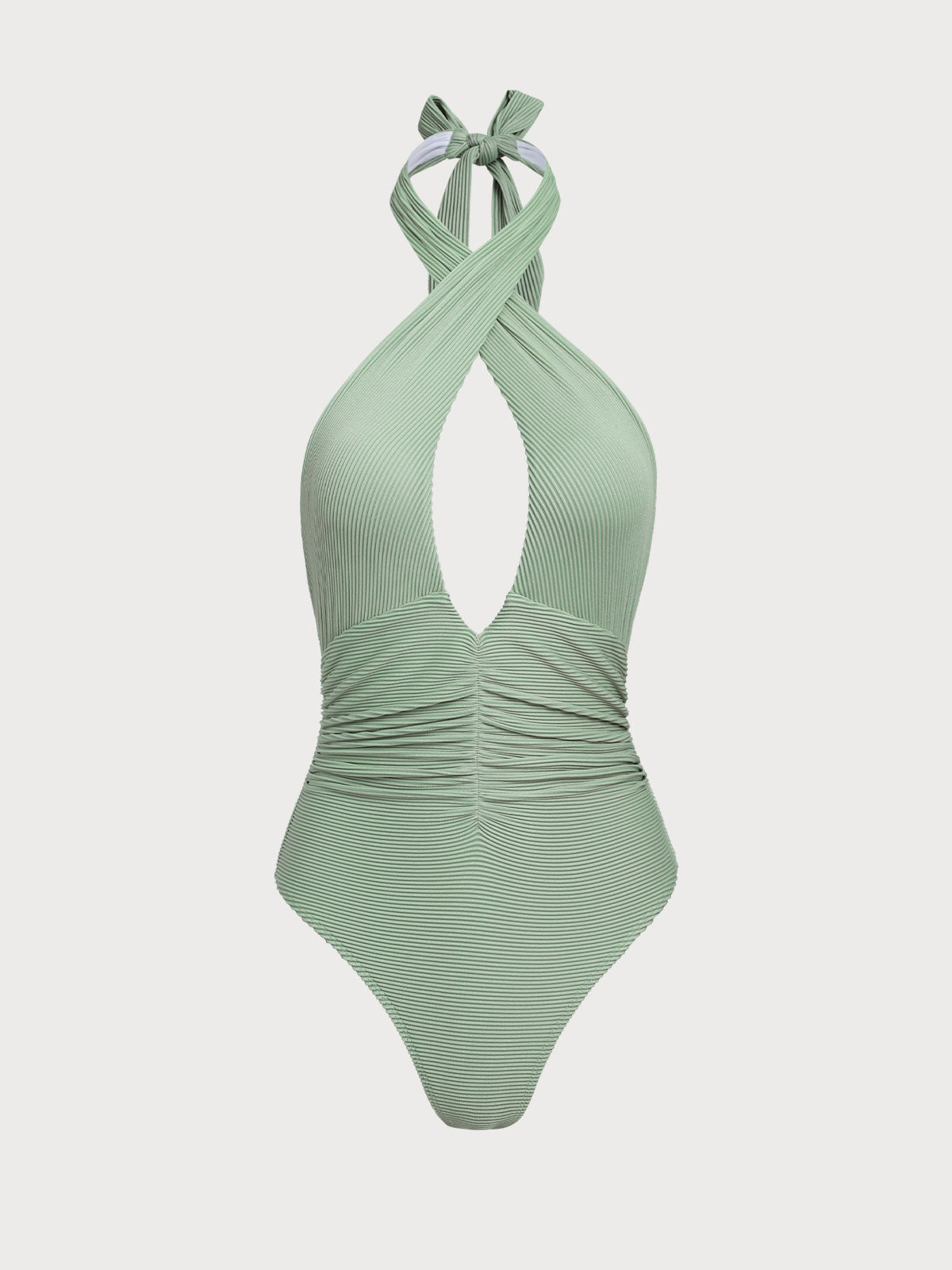 Women's Grey Green Crossover Deep V One-Piece Swimsuit & Reviews - Grey ...