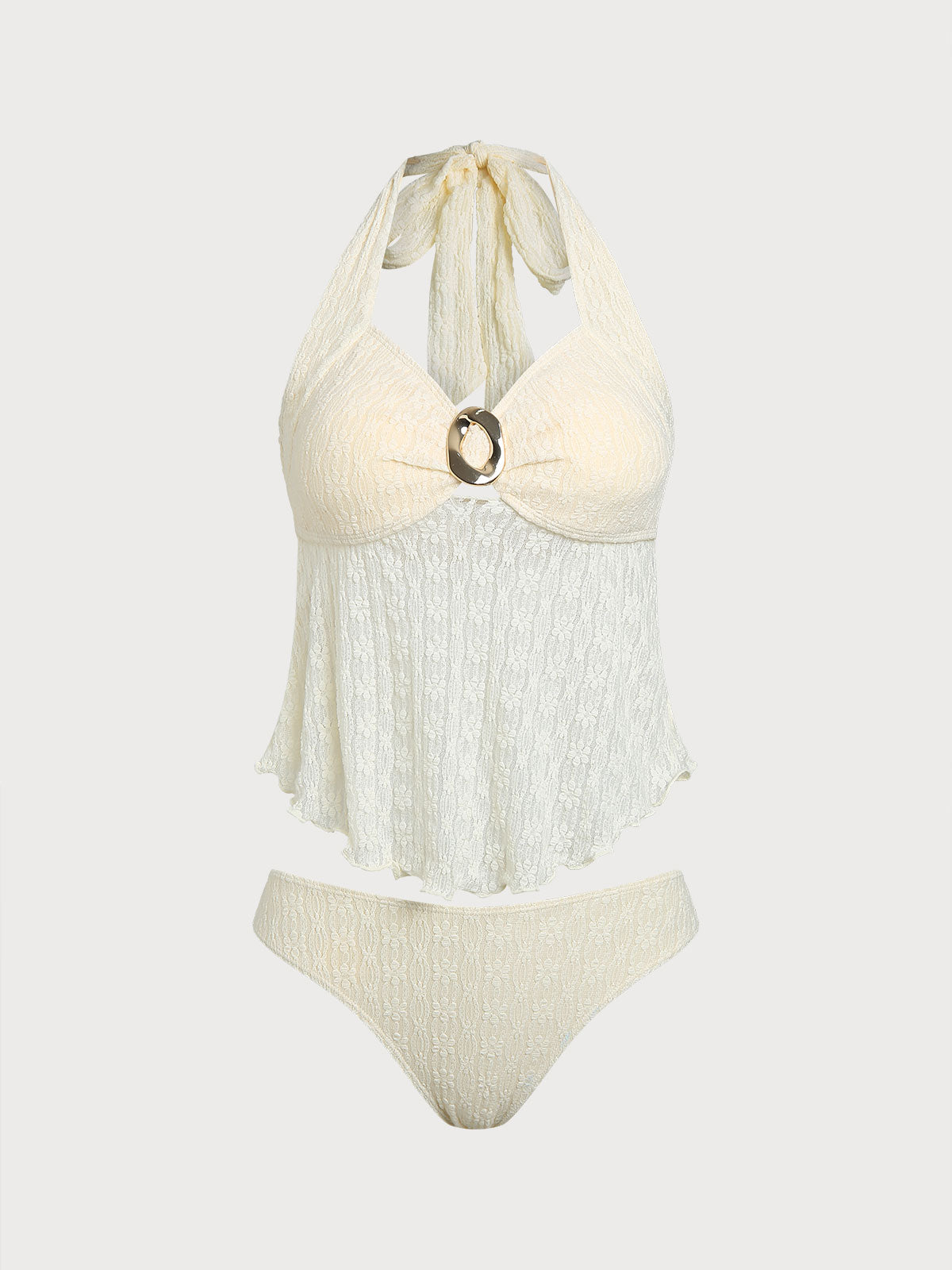Off White Lace O-Ring Tankini Swimsuit & Reviews - Off White - Tankinis ...