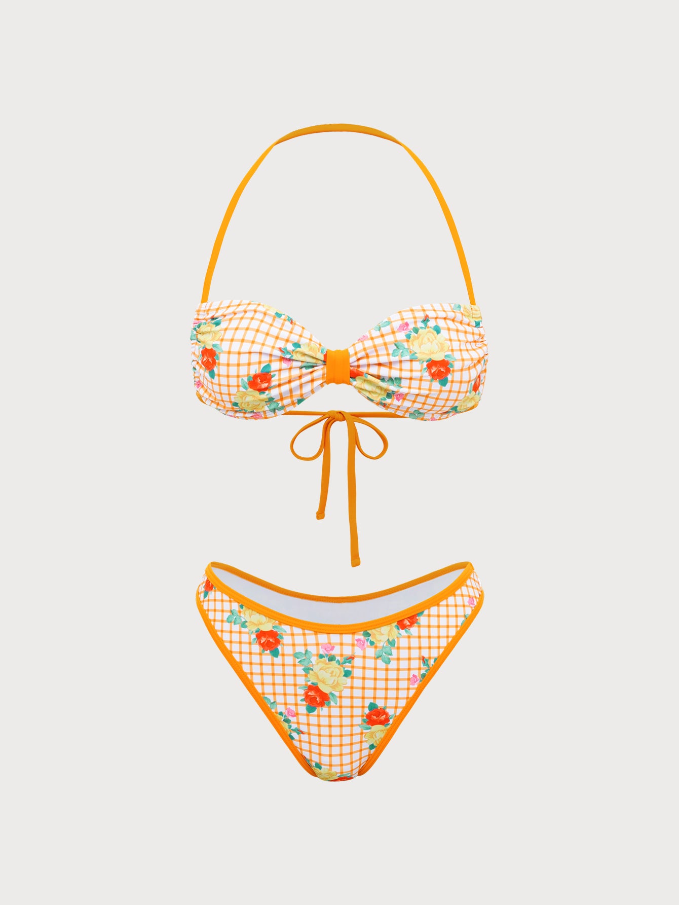 Yellow Floral Plaid Bikini Set & Reviews - Yellow - Bikinis | SAMIOLSWIM