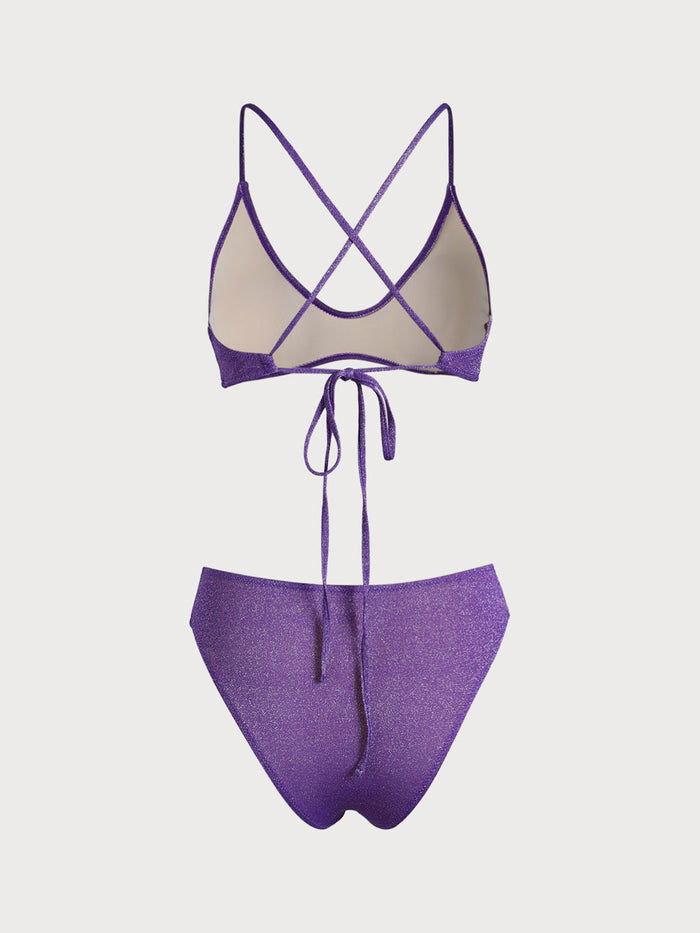 Women's Purple Lurex Cross Back Bikini Set & Reviews - Purple - Bikinis ...