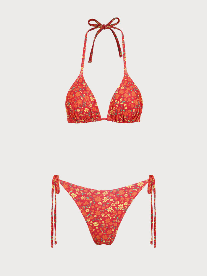 Women's Orange Colorful Floral Bikini Set - Orange - Bikinis | SAMIOL
