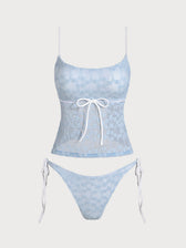 Women's Light Blue Lace Contrast Tankini Swimsuit & Reviews - Light ...