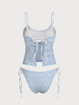 Women's Light Blue Lace Contrast Tankini Swimsuit & Reviews - Light ...