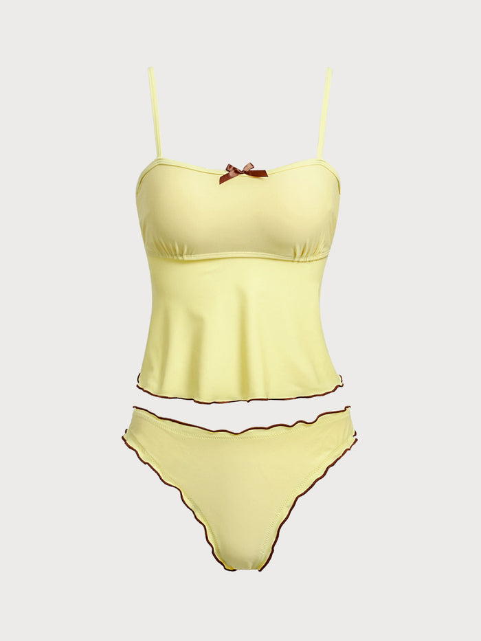 Yellow Contrast Color Tankini Swimsuit & Reviews - Yellow - Tankinis ...