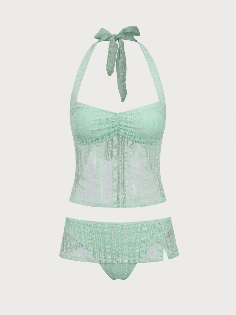 Women's Cyan Lace Halter Tankini Swimsuit & Reviews - Cyan - Tankinis ...