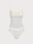 Women's Off White Ruched Hollow Mesh Flower Tankini Swimsuit & Reviews ...