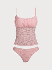 Women's Off White Ruched Hollow Mesh Flower Tankini Swimsuit & Reviews ...