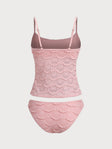 Pink Ruched Hollow Mesh Flower Tankini Swimsuit & Reviews - Pink ...