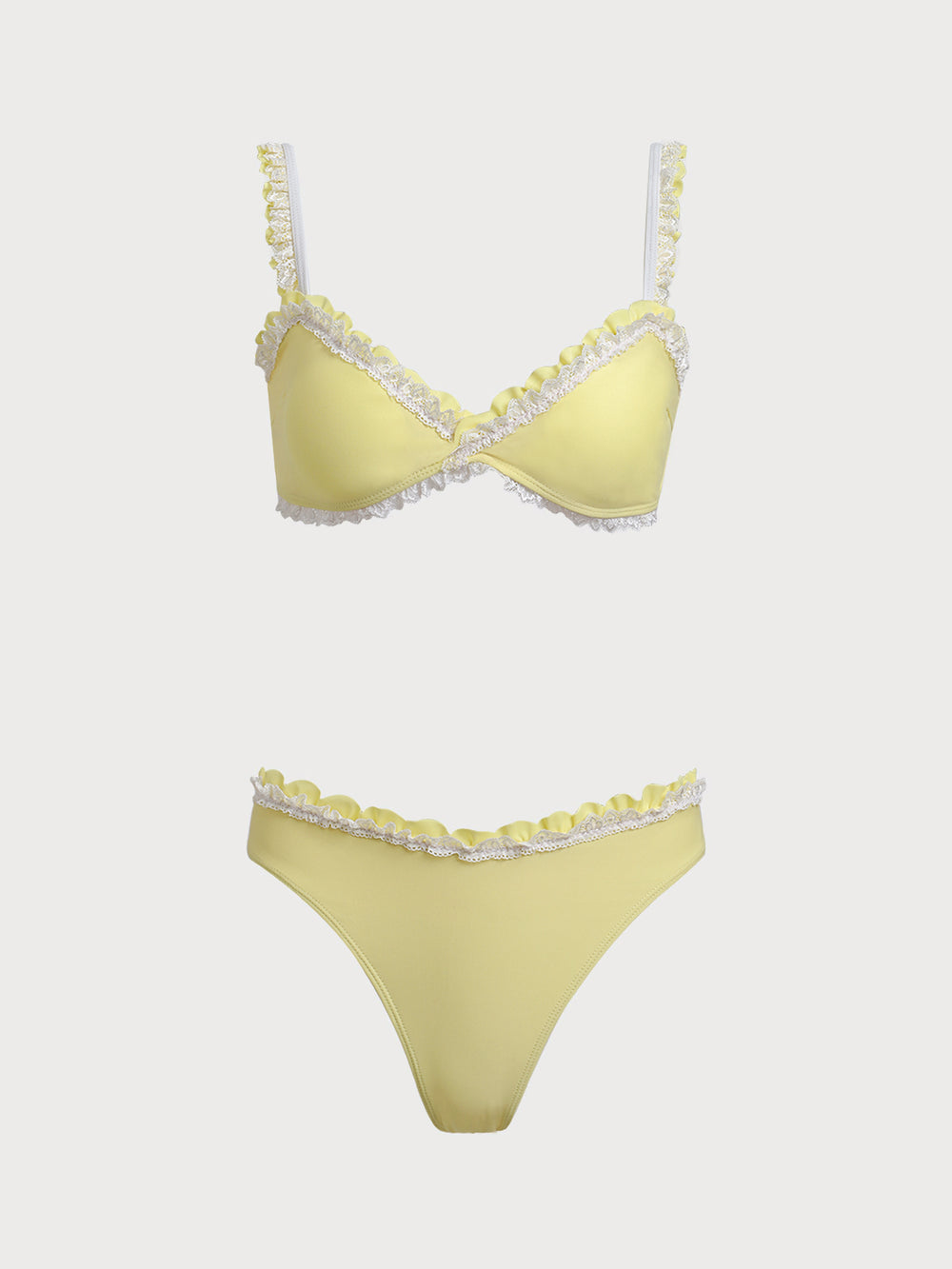 Yellow Ruffled Contrast Bikini Set & Reviews - Yellow - Bikinis ...