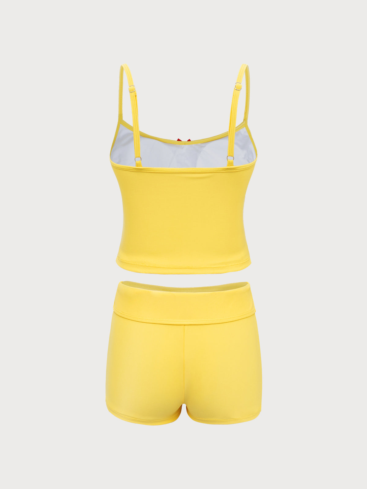 Women's Yellow Knit Contrast Cherry Print Tankini Swimsuit & Reviews ...