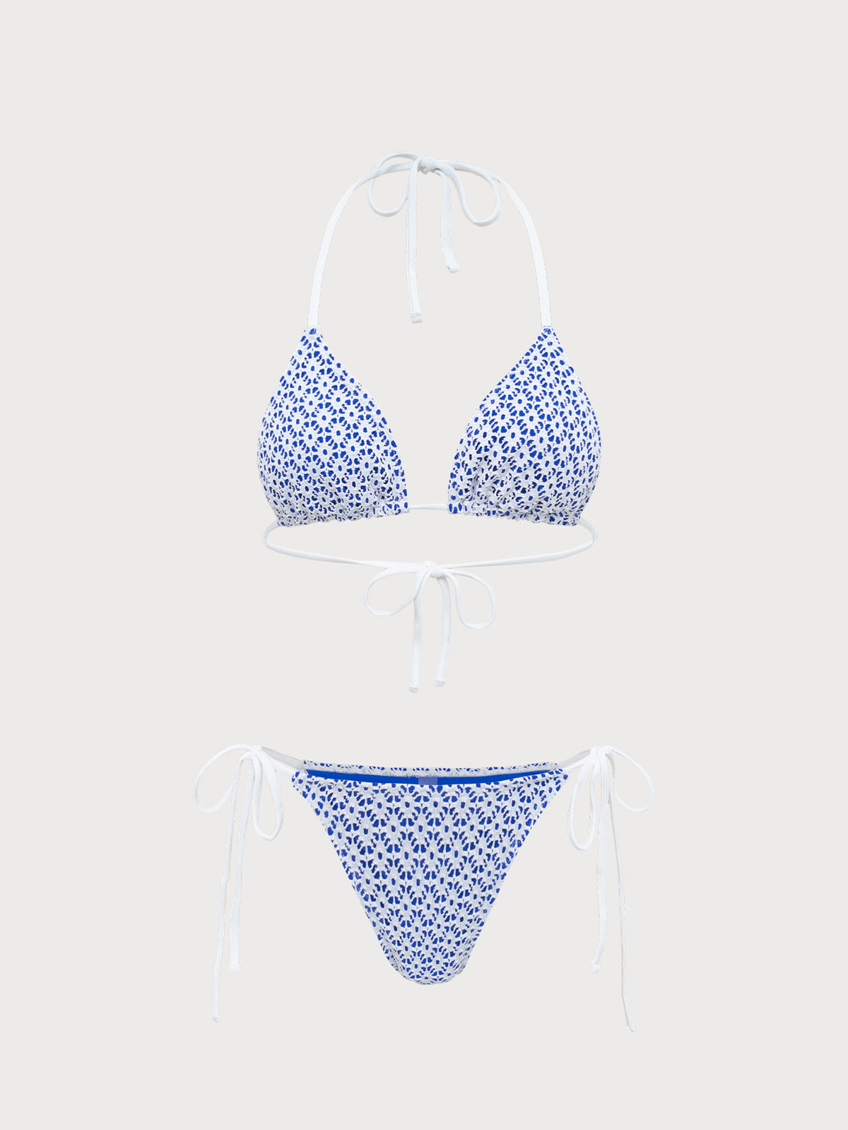 Women's Blue Contrast Color Hollow Mesh Bikini Set & Reviews - Blue ...