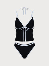 Women's Black Contrast Color Tankini Swimsuit & Reviews - Black ...