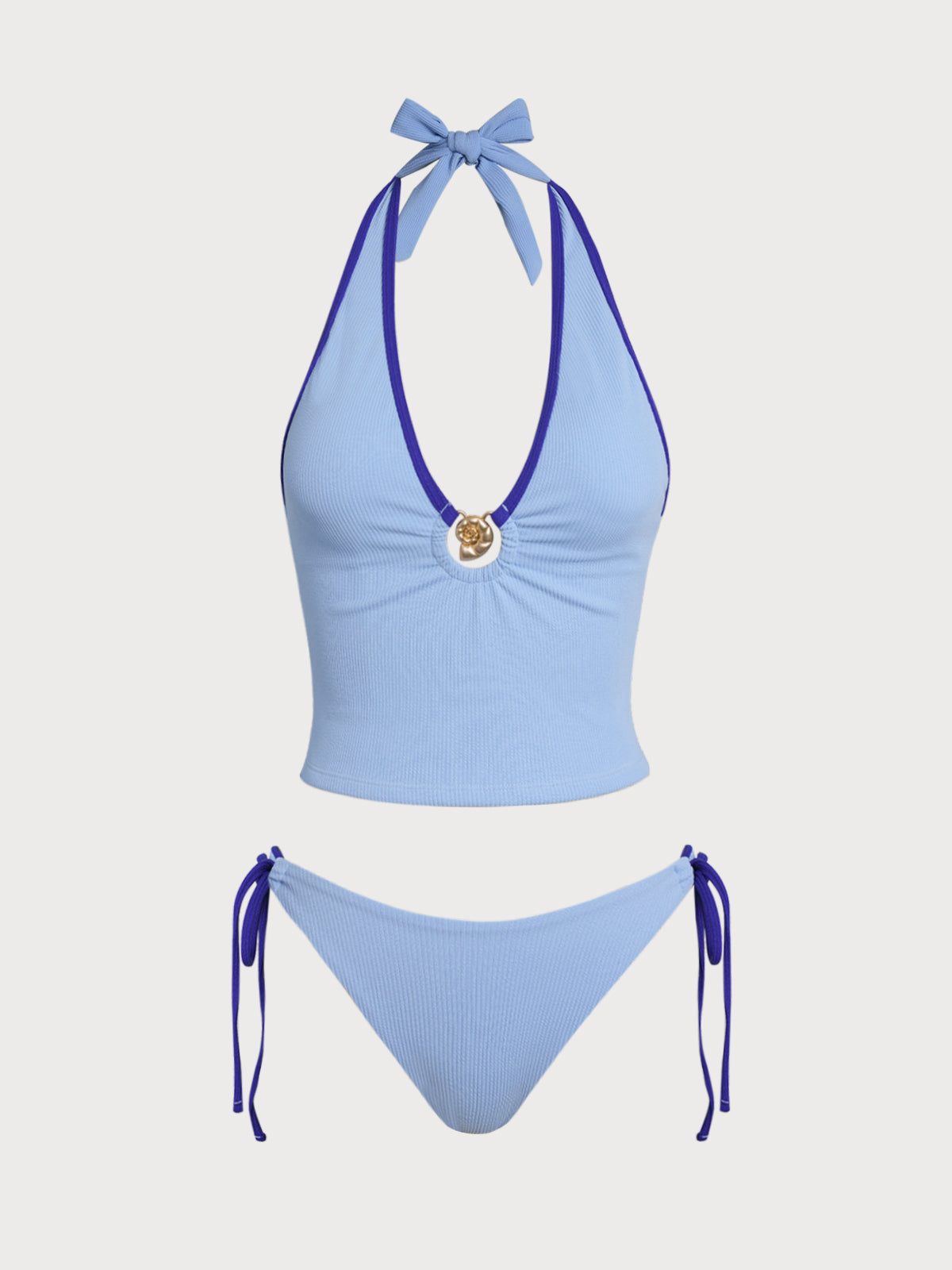 Light Blue Contrast Shell Tankini Swimsuit & Reviews - Light Blue ...