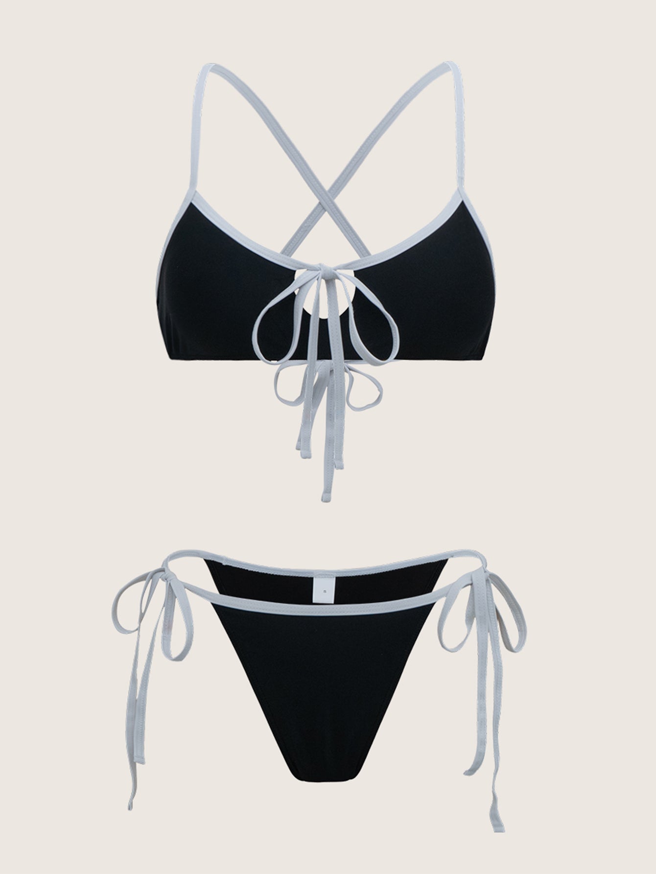 Women's Black Contrast Tie Front Bikini Set & Reviews - Black - Bikinis ...