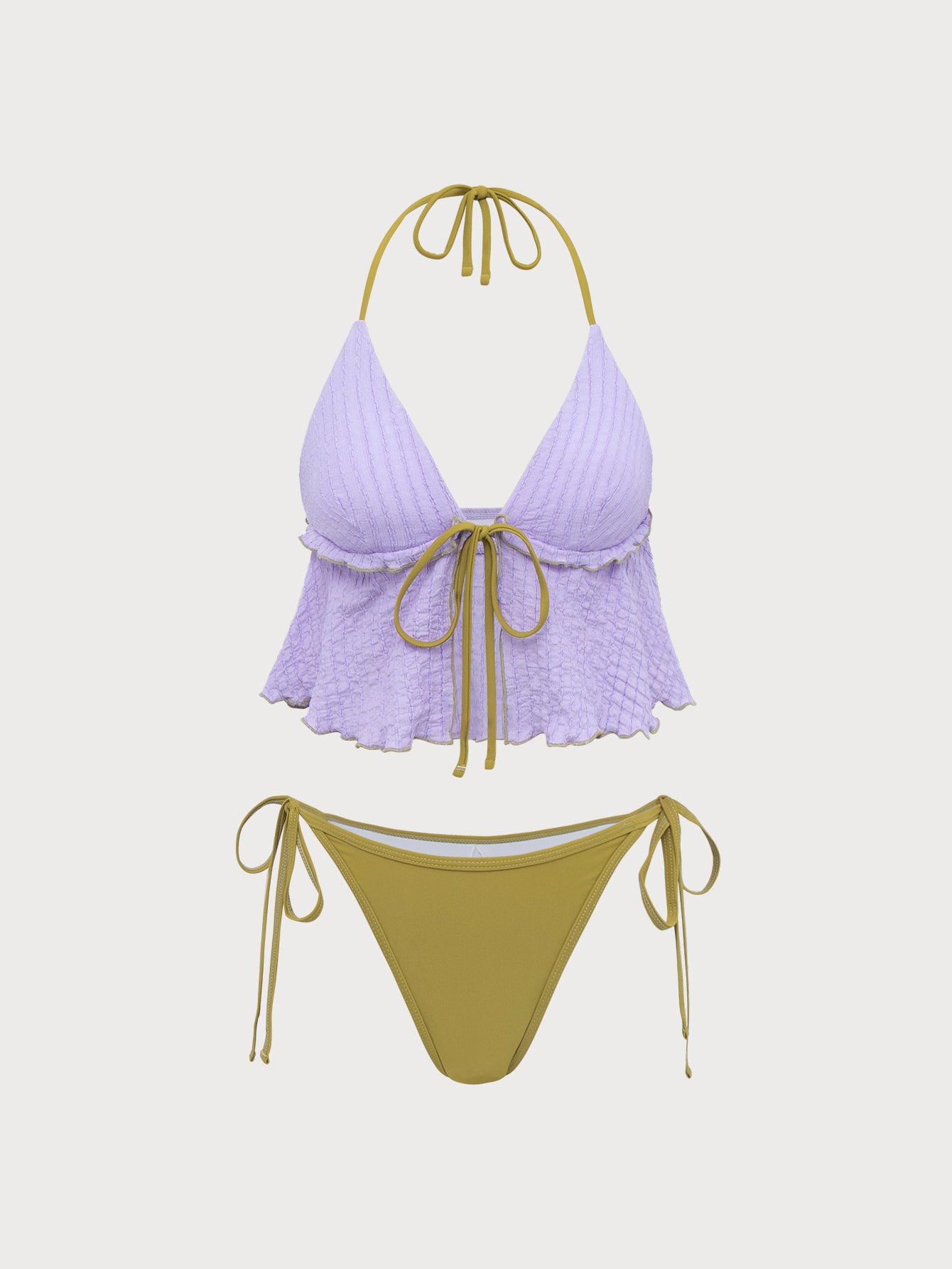 Women's Purple Contrast Tie Front Tankini Swimsuit & Reviews - Purple ...