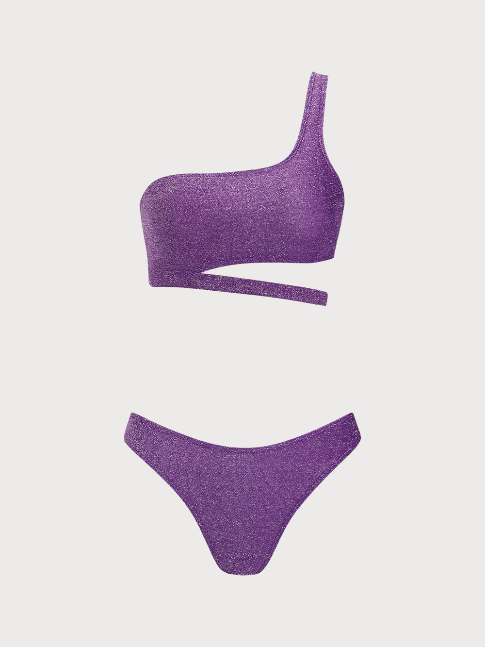 Women's Purple Lurex One Cut Out Shoulder Bikini Set & Reviews - Purple ...