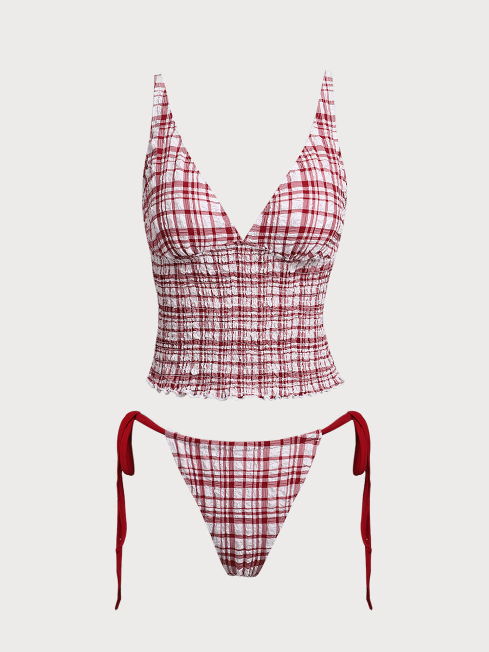 Red Plaid Ruched Tankini Swimsuit & Reviews - Red - Tankinis | SAMIOLSWIM