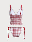 Women's Red Plaid Ruched Tankini Swimsuit & Reviews - Red - Tankinis ...