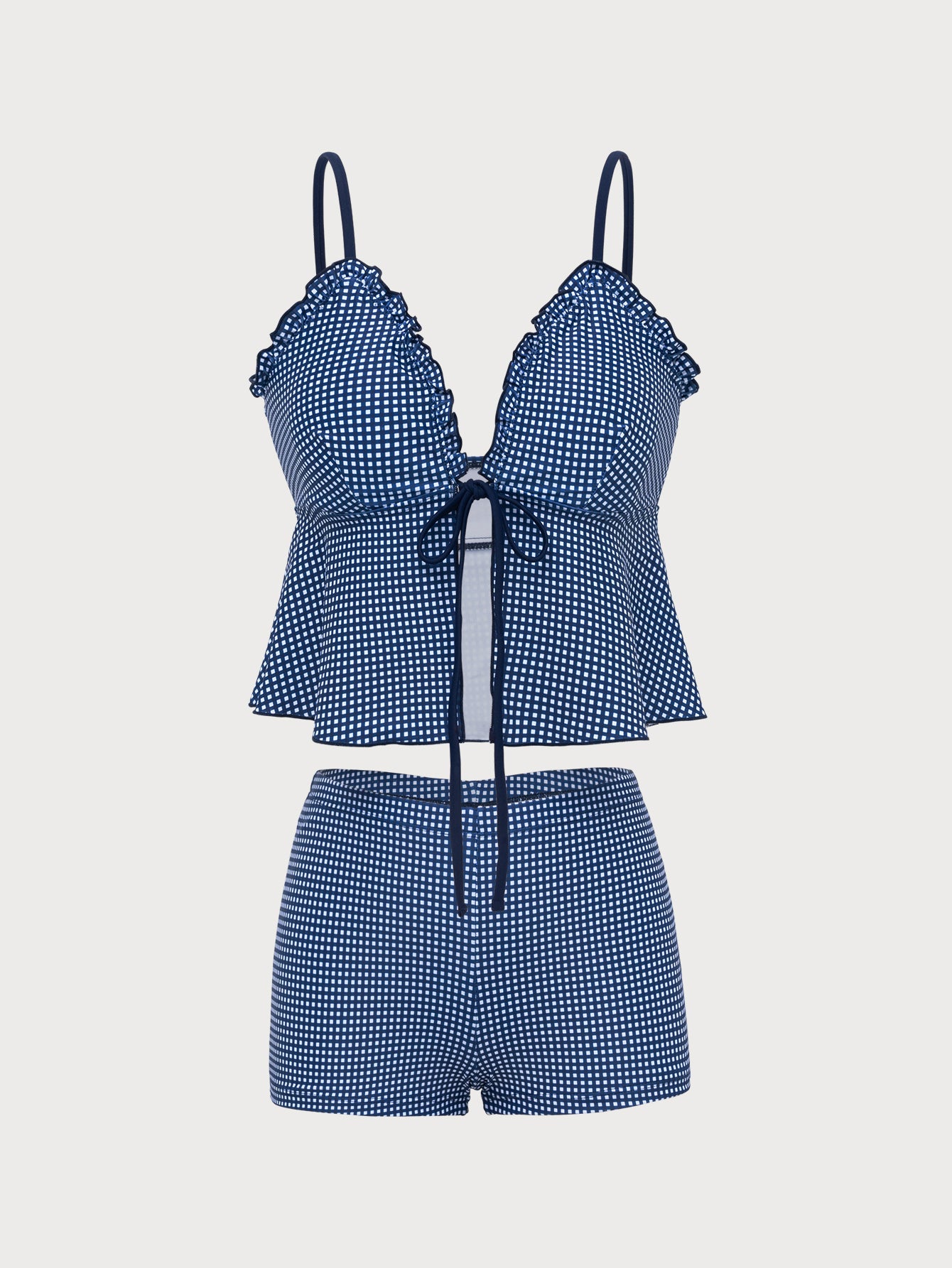 Women's Blue Plaid Ruffle Tankini Swimsuit & Reviews - Blue - Tankinis ...