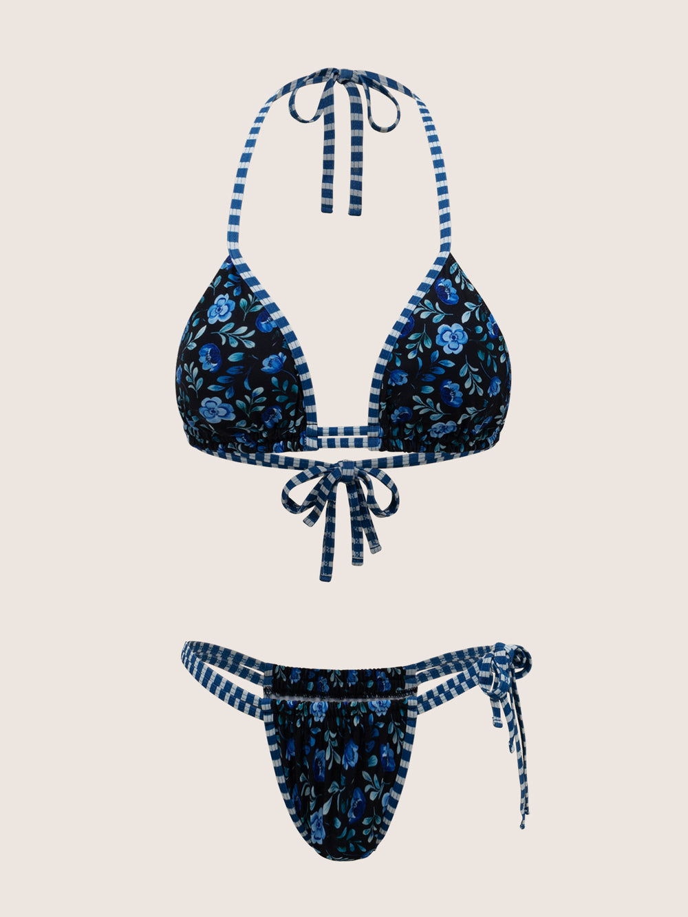 Women's Blue Contrasting Floral Triangle Bikini Set & Reviews - Royal ...