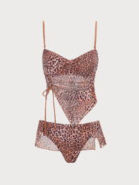 Women's Brown Shirred Leopard Print Tankini Swimsuit & Reviews - Brown ...