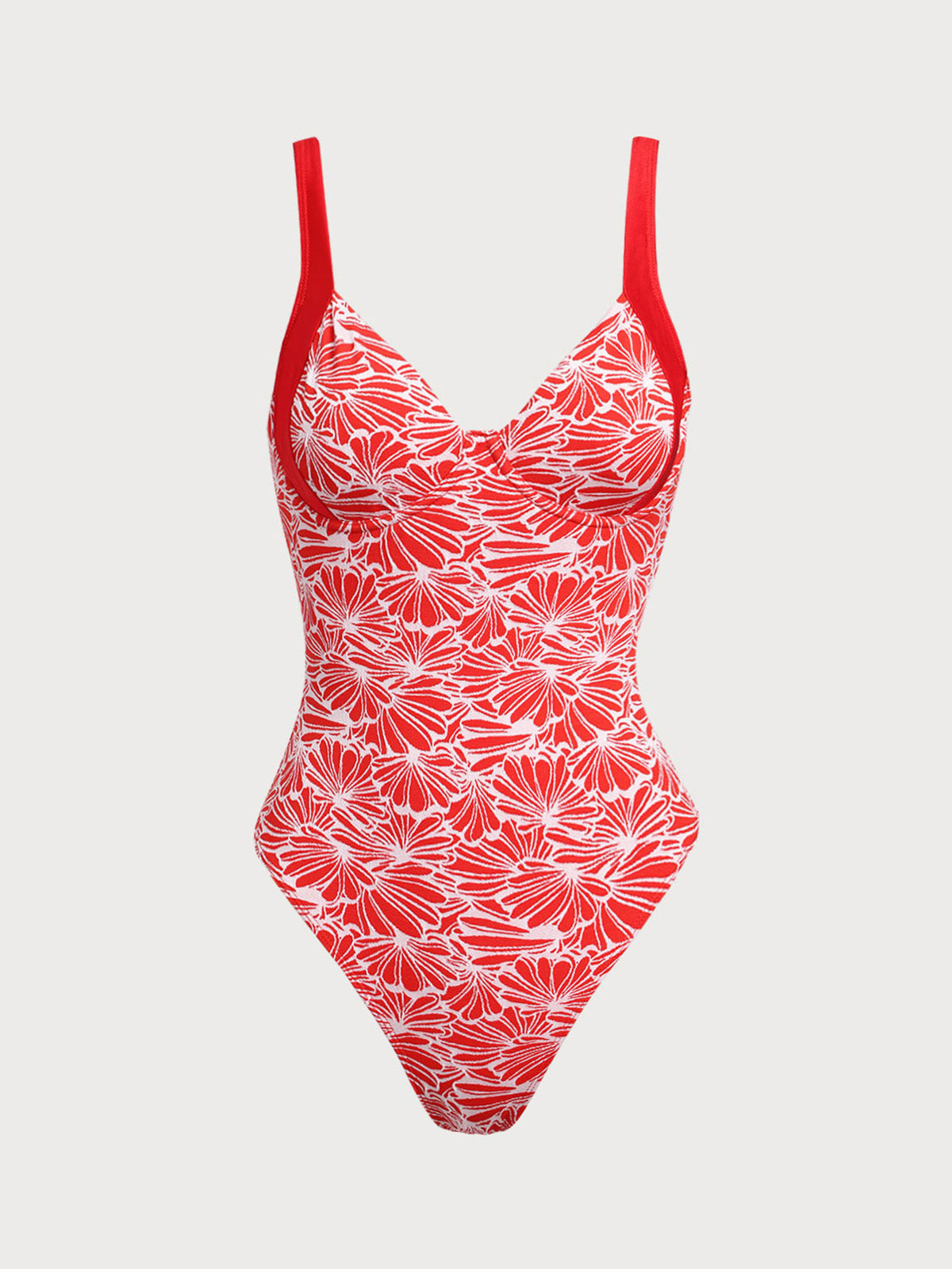 Women's Red Two-Tone Jacquard Contrast One-Piece Swimsuit & Reviews ...