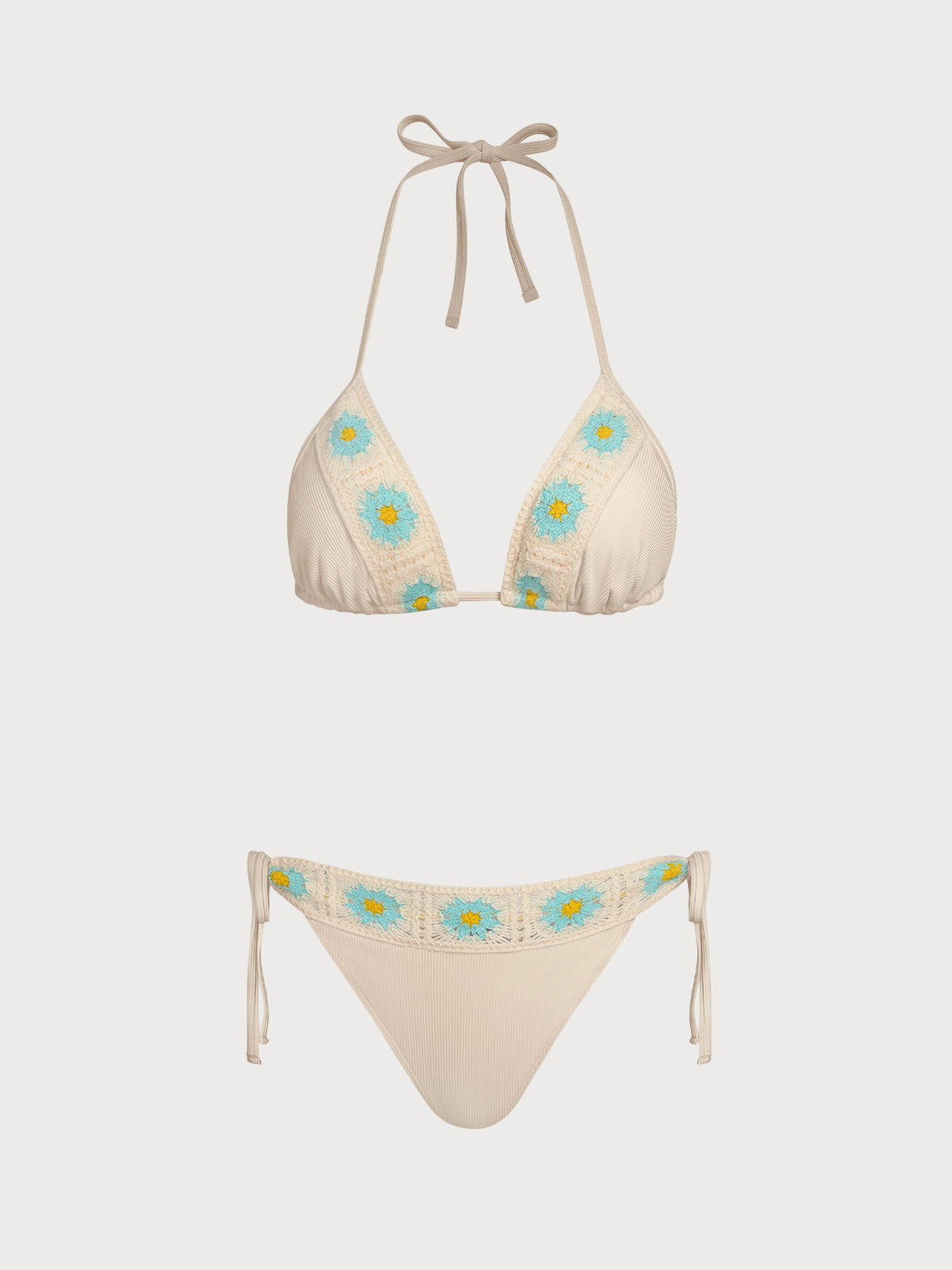 Khaki Vintage Crochet Contrast Color Bikini Set & Reviews - Khaki ...