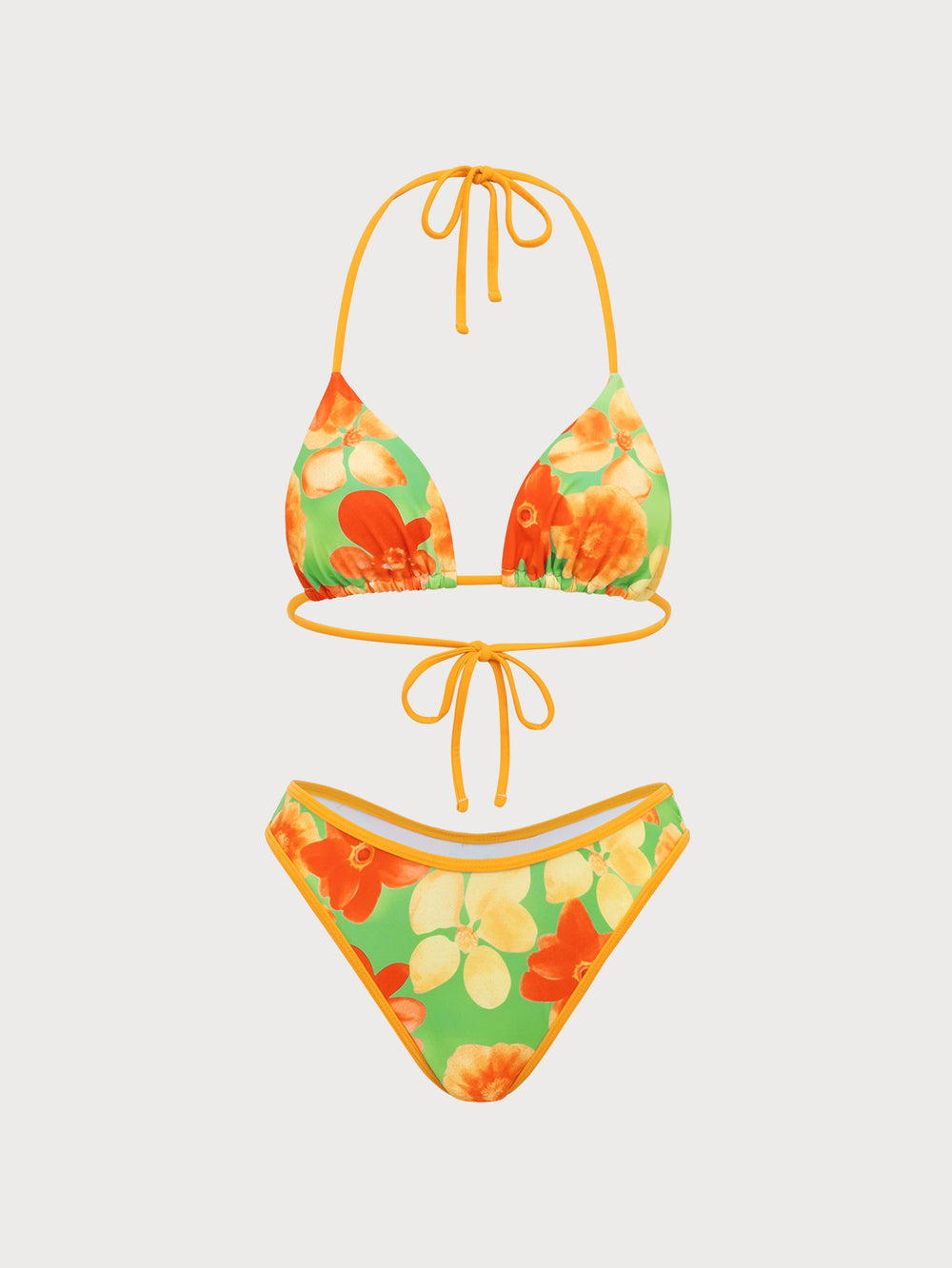 Women's Orange Floral Print Contrast Bikini Set & Reviews - Orange - Bikinis | SAMIOLSWIM
