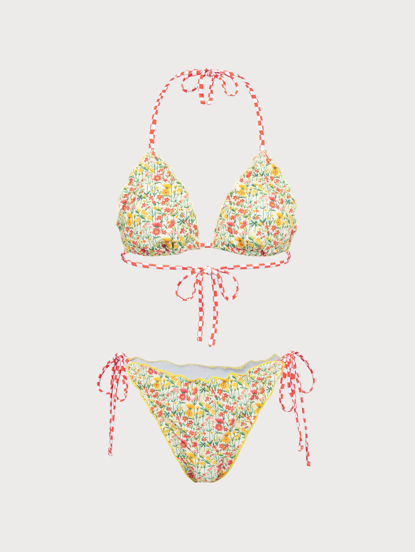 Women's Yellow Floral Ruched Ruffle Bikini Set & Reviews - Yellow ...