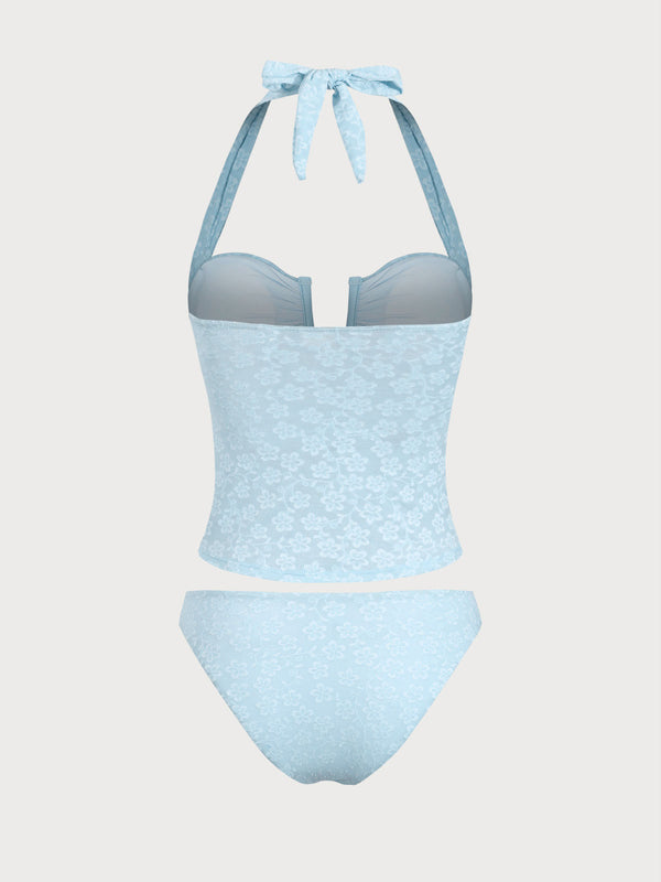 Light Blue Floral Tankini Swimsuit & Reviews - Light Blue - Tankinis ...