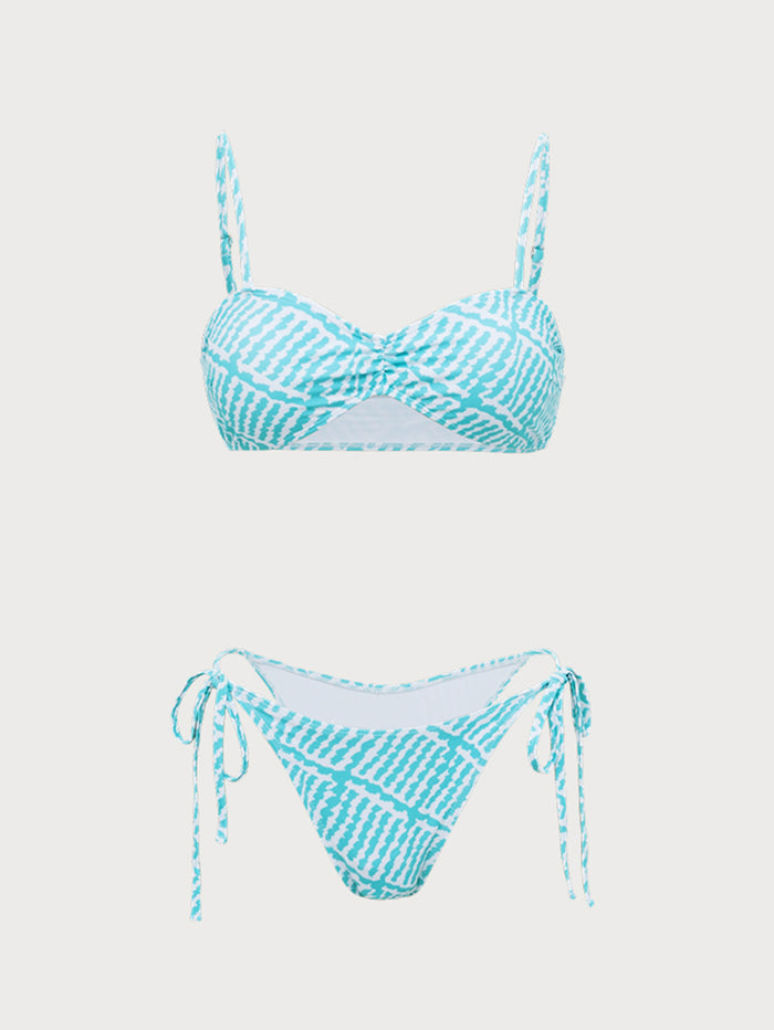 Women's Light Blue Geometric Print Ruched Bikini Set & Reviews - Light ...