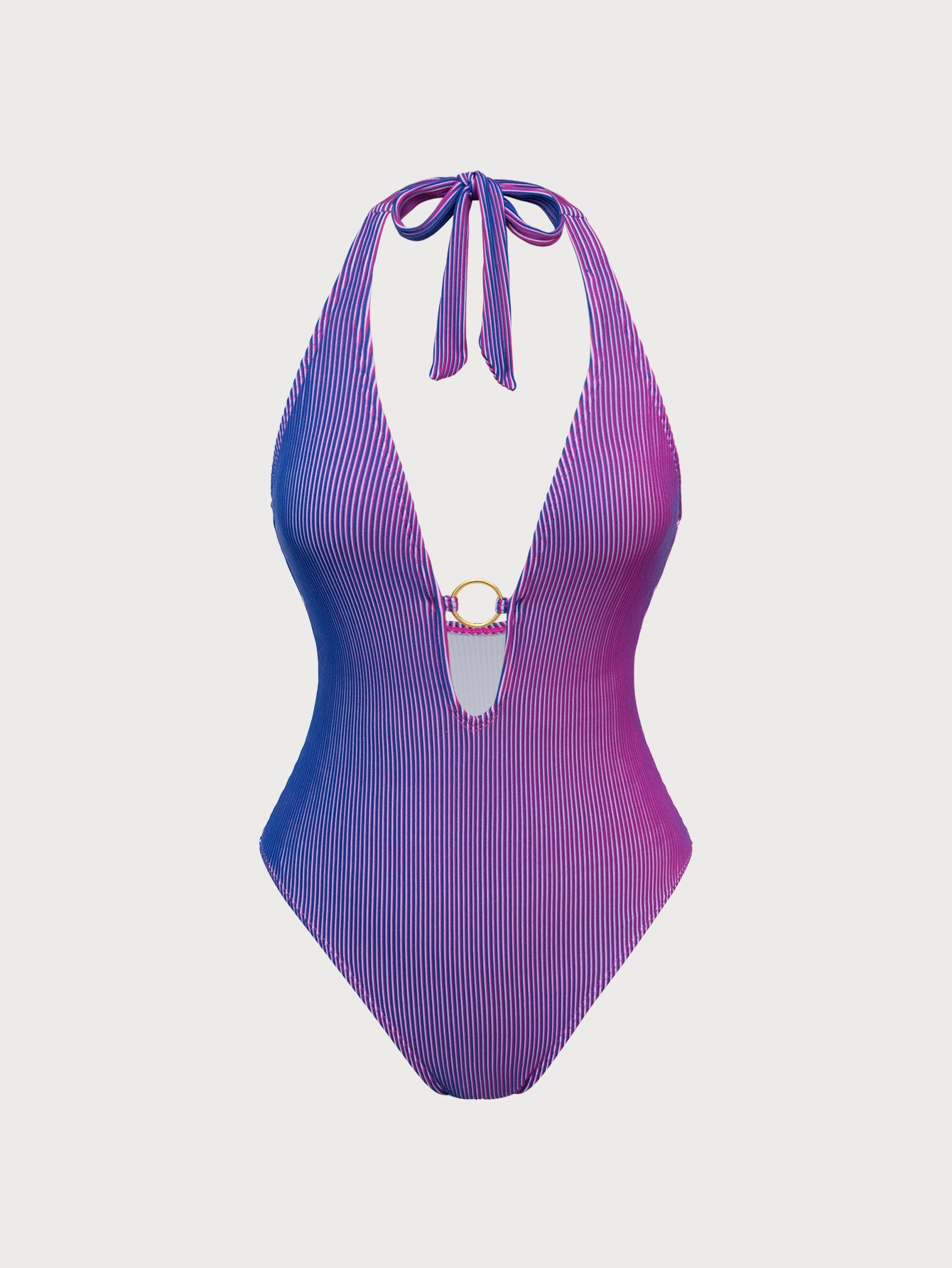 Purple Gradient Deep V One-Piece Swimsuit & Reviews - Purple - One ...