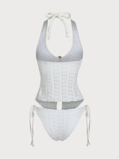 Women's White Irregular Metal Slit Tankini Swimsuit & Reviews - White ...