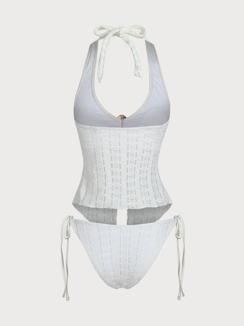 Women's White Irregular Metal Slit Tankini Swimsuit & Reviews - White ...