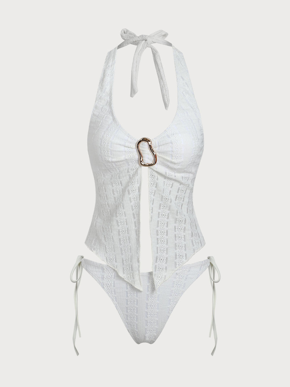 Women's White Irregular Metal Slit Tankini Swimsuit & Reviews - White ...