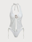 Women's White Irregular Metal Slit Tankini Swimsuit & Reviews - White ...