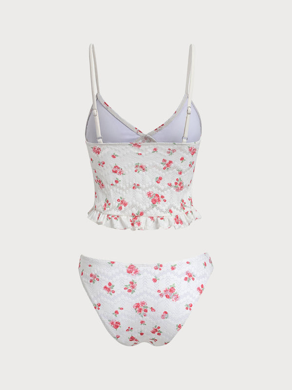 Women's White Lace Printed Tankini Swimsuit & Reviews - White ...