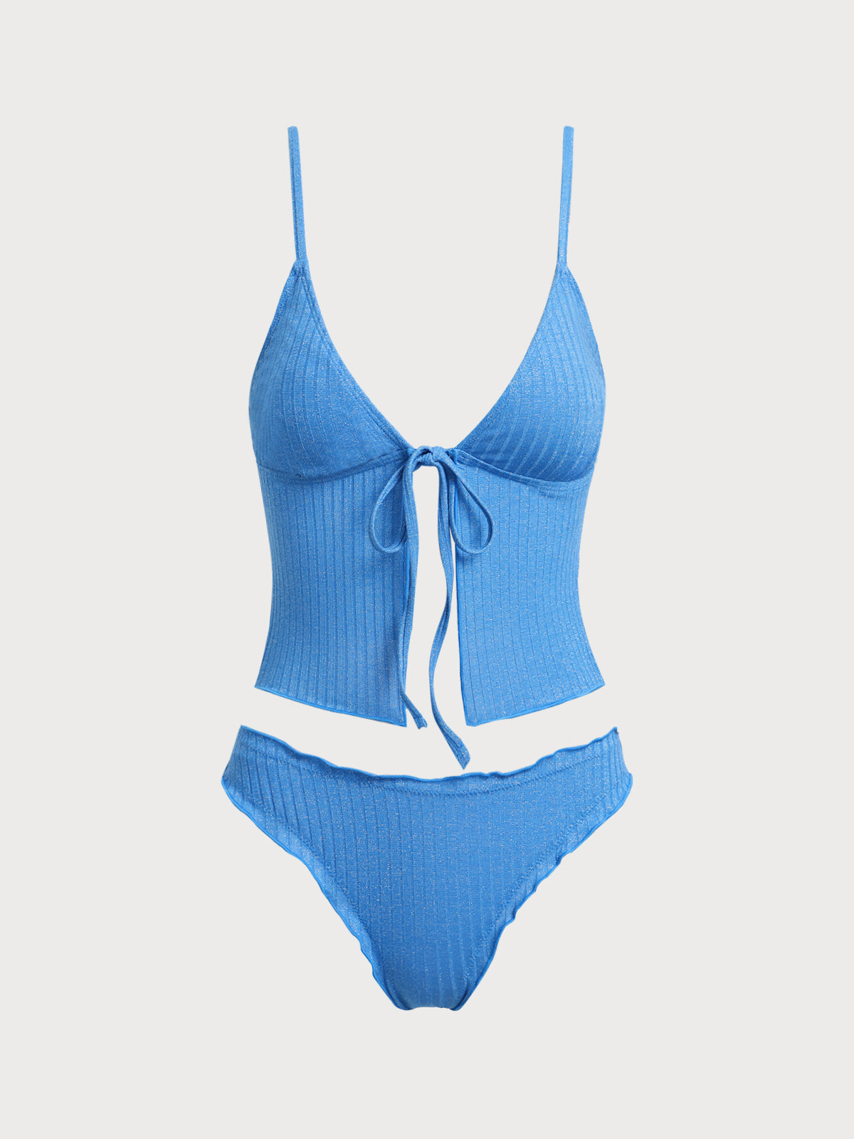 Women's Blue Knitted Lurex Tie-Front Tankini Swimsuit & Reviews - Blue ...