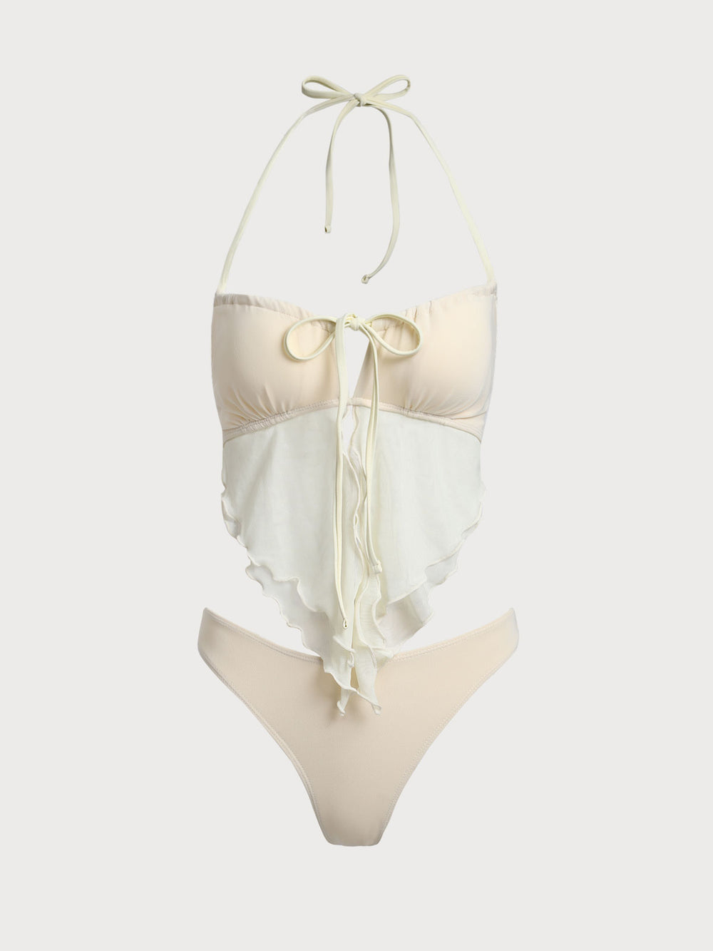 Women's Off White Mesh Ruched Tankini Swimsuit & Reviews - Off White ...