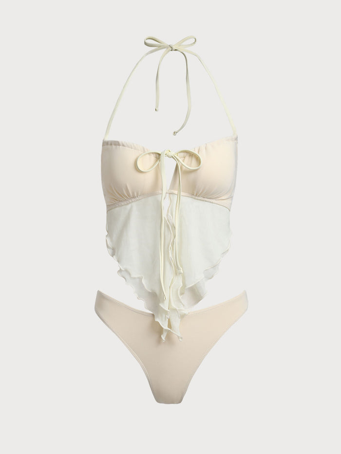 Women's Off White Mesh Ruched Tankini Swimsuit & Reviews - Off White ...