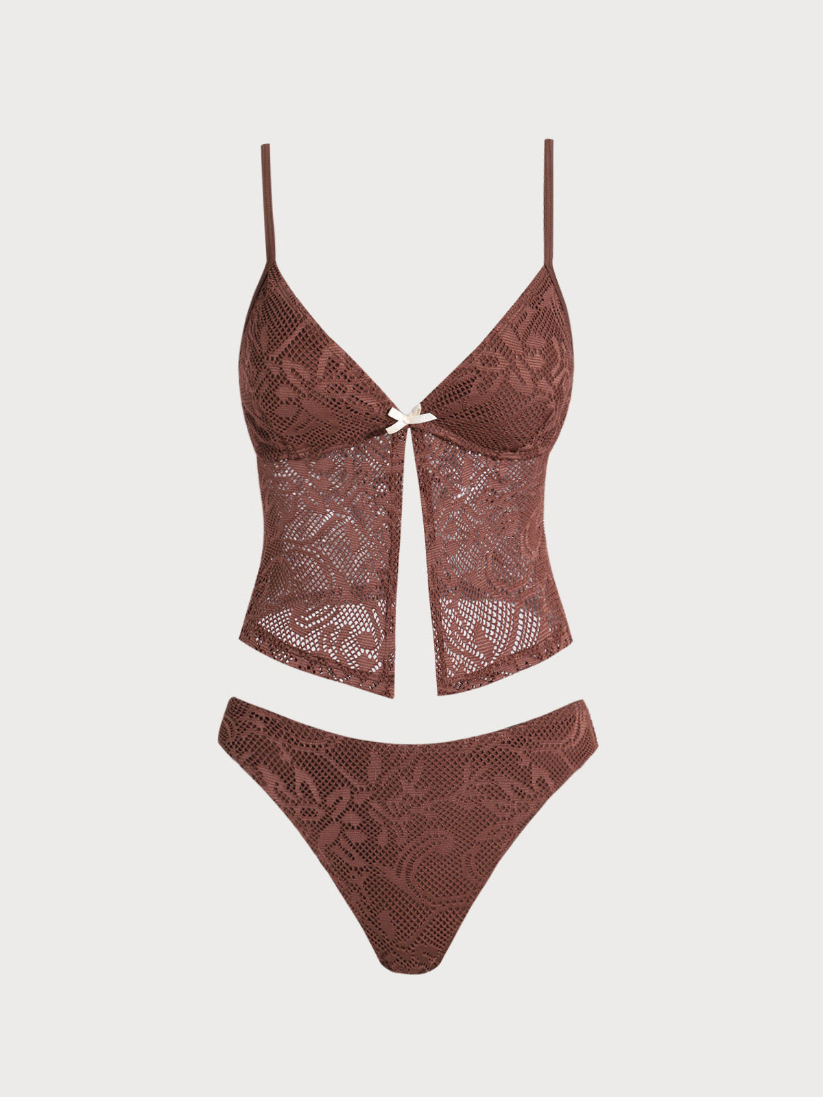 Women's Brown Mesh Slit Tankini Swimsuit & Reviews - Brown - Tankinis ...