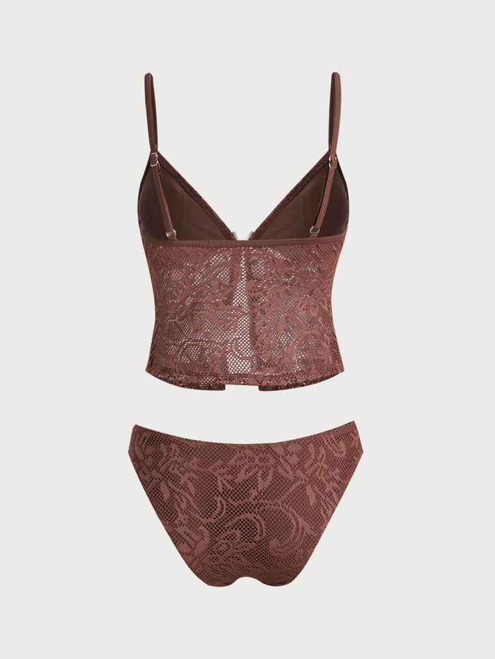 Women's Brown Mesh Slit Tankini Swimsuit & Reviews - Brown - Tankinis ...