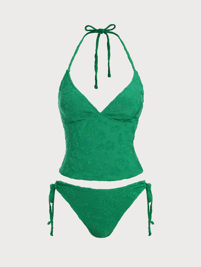 Women's Green Tropical Floral Terry Tankini Swimsuit & Reviews - Green ...