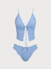 Women's Blue Jacquard Tie-Front Tankini Swimsuit & Reviews - Light Blue ...