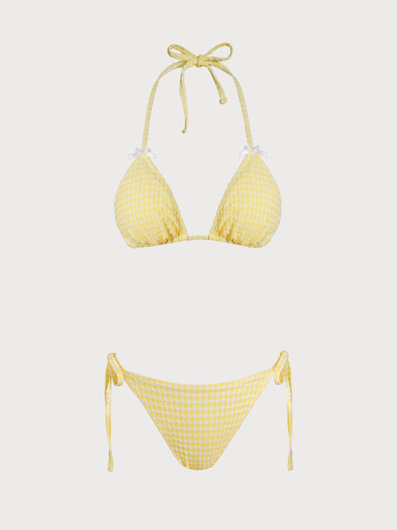 Yellow Plaid Ruched Bikini Set & Reviews - Yellow - Bikinis | SAMIOLSWIM