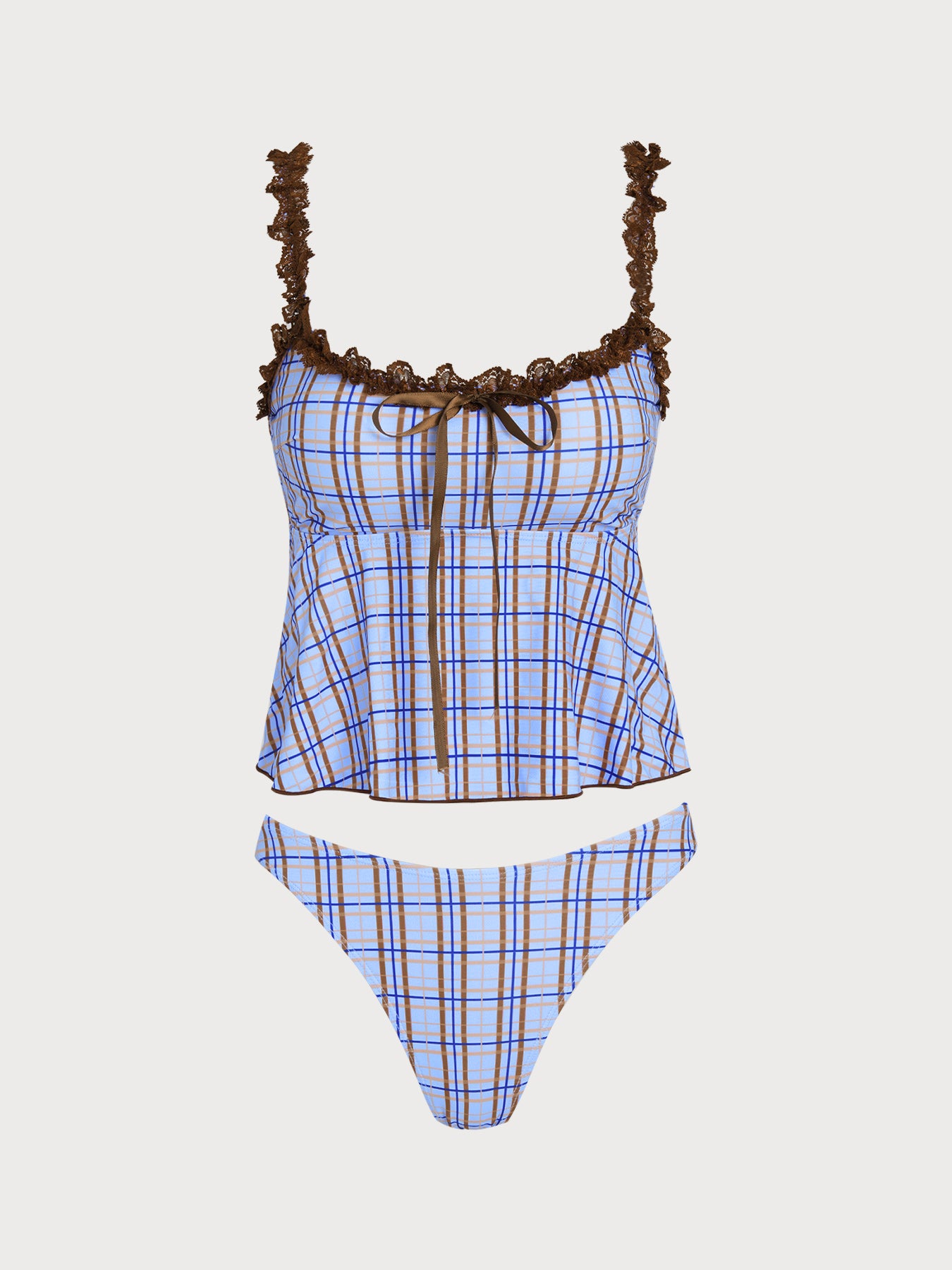 Blue Plaid Ruffle Bowknot Tankini Swimsuit & Reviews - Blue - Tankinis ...