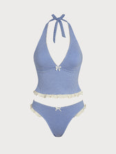 Light Blue Plaid Ruffle Contrast Tankini Swimsuit & Reviews - Light ...