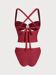 Red Decorative Metallic Thread Tankini Swimsuit & Reviews - Red ...